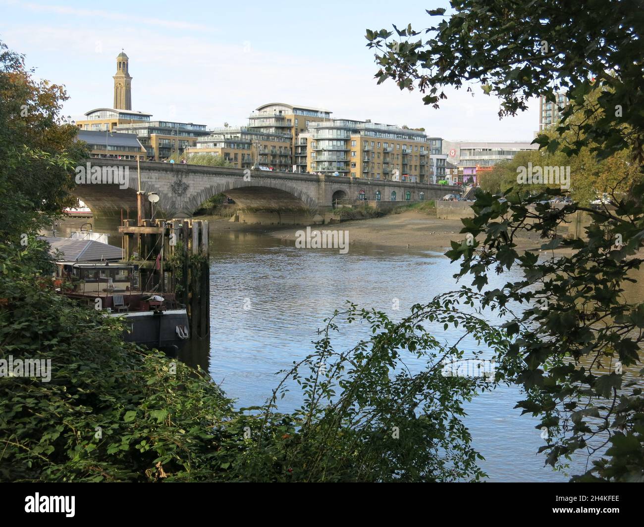 View of Kew Bridge and the north side of the River Thames with the ...