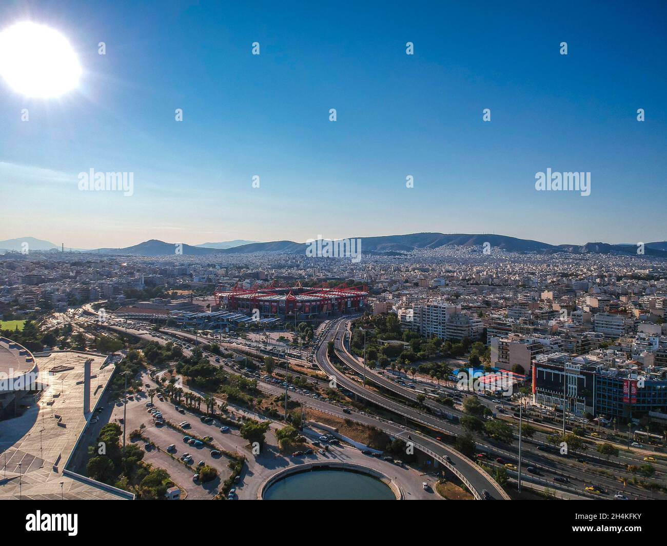 Vehicles elevating one of the most complex roads in Athens, the famous ...