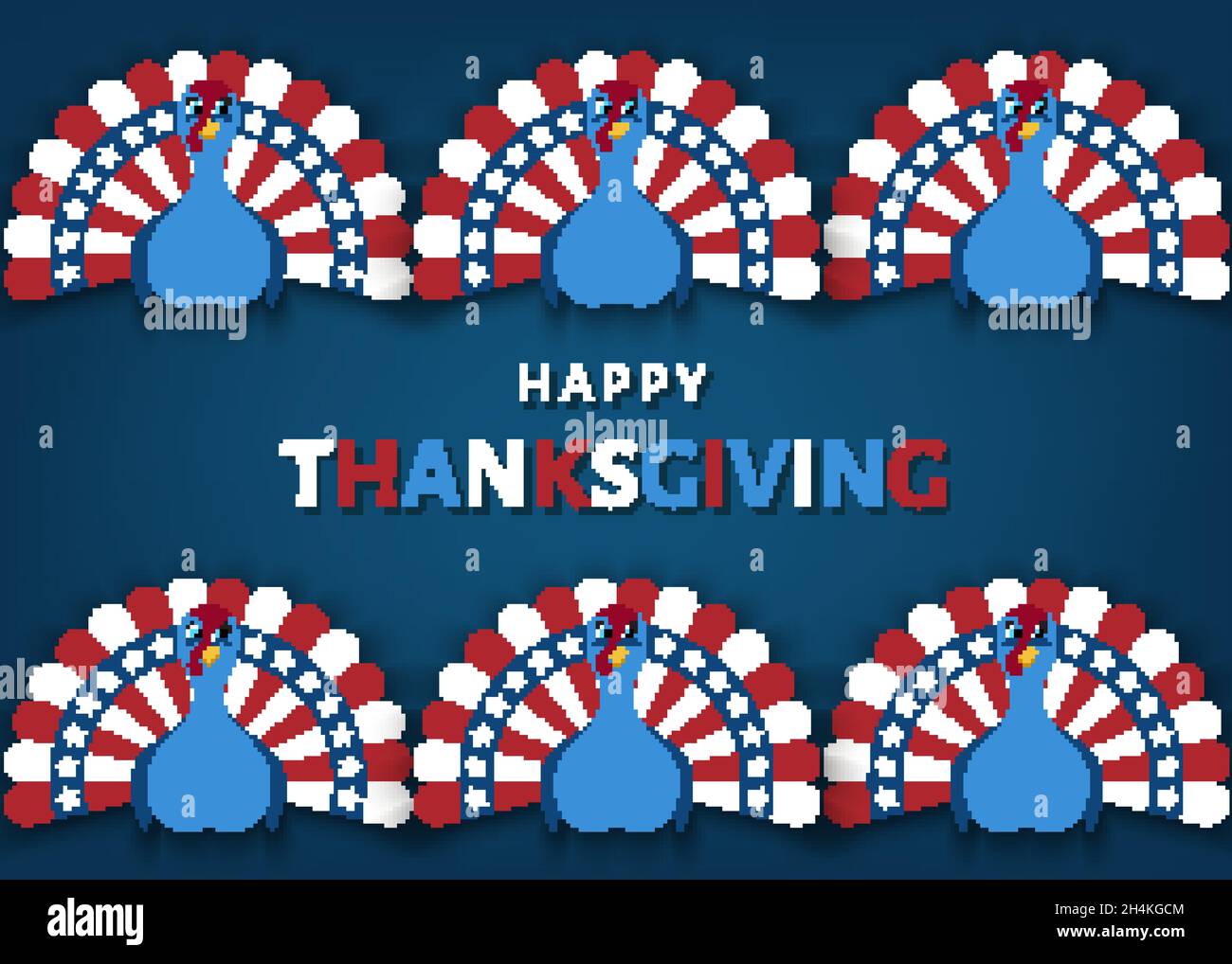 Thanksgiving day patriotic poster. Cartoon turkey bird in colors of ...