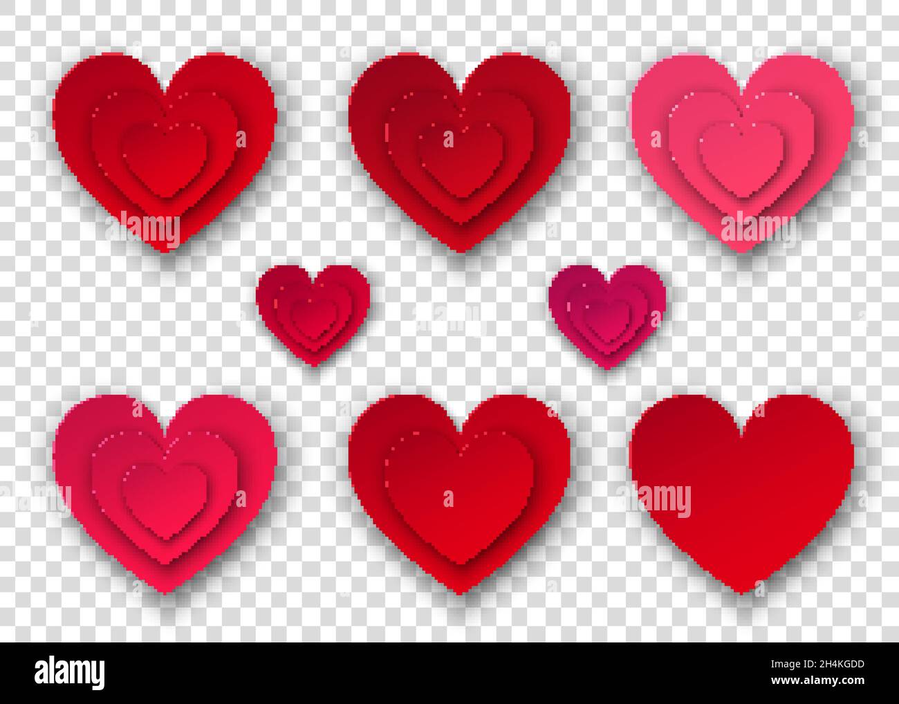 Red and pink paper hearts on transparent background. Love. Weeding ...
