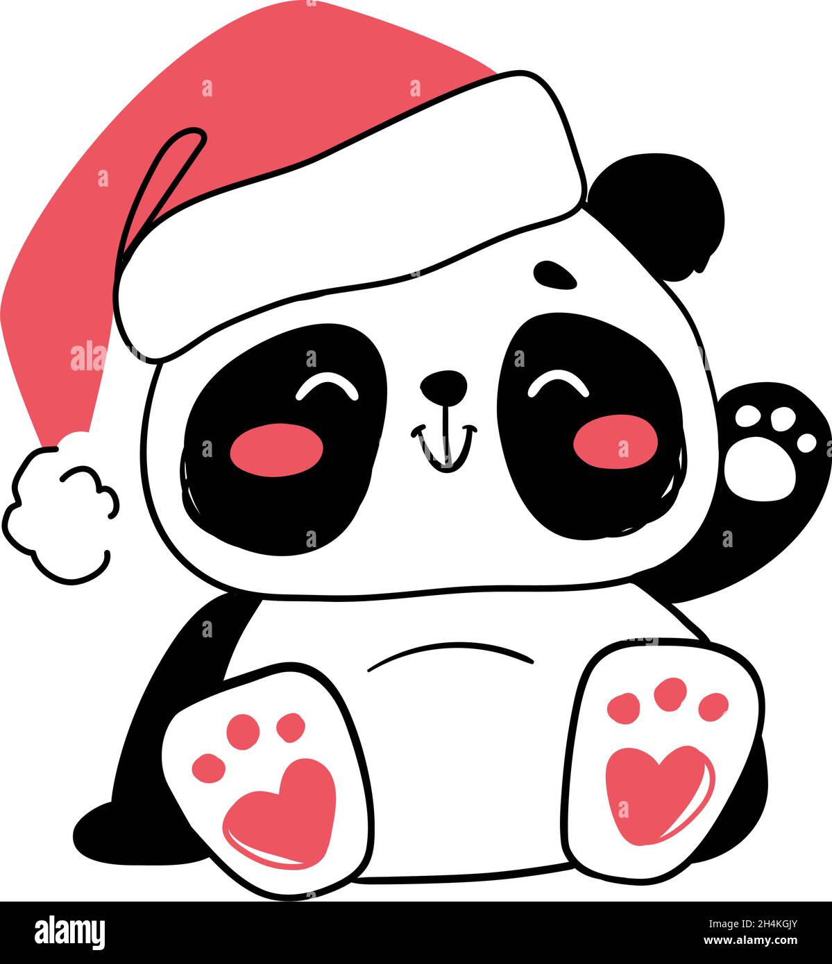 Panda wearing a christmas hat waving hello. vector illustration in flat ...