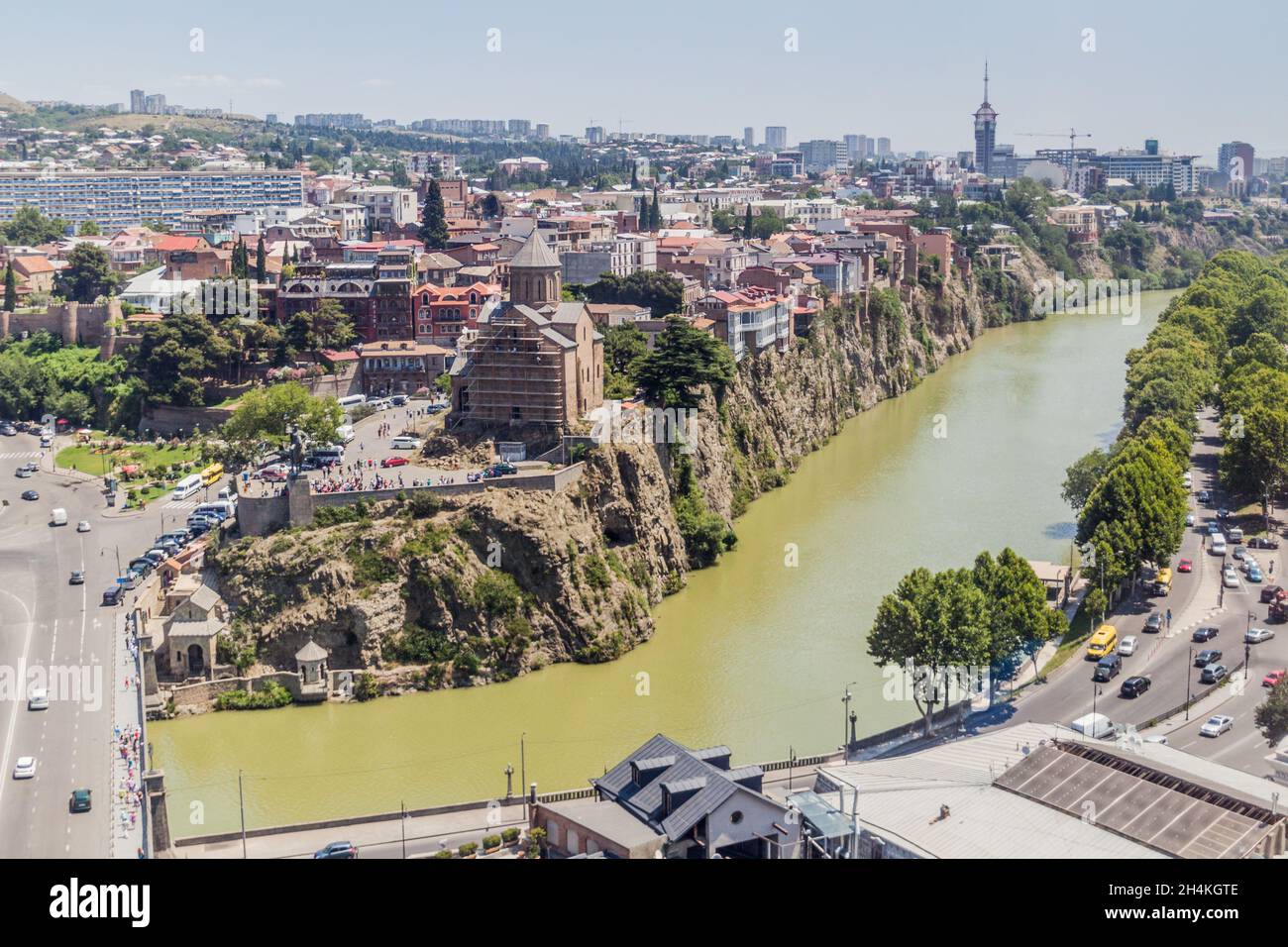 Aerial view of Mtkvari River in the Old town of Tbilisi, Georgia Stock ...