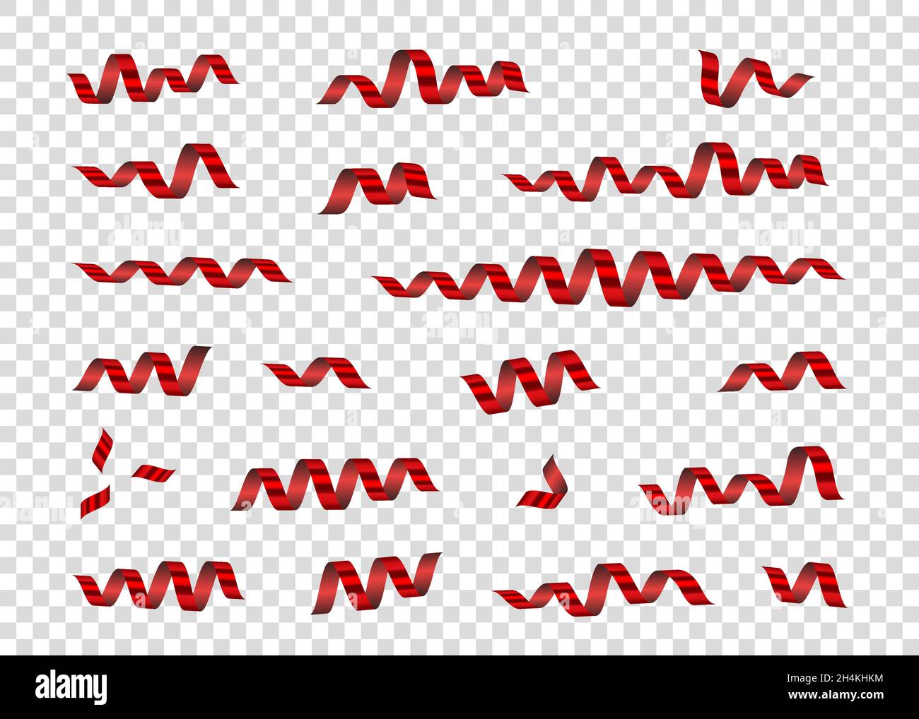 Red curly streamers for festival decor. Shiny serpentine ribbons ...