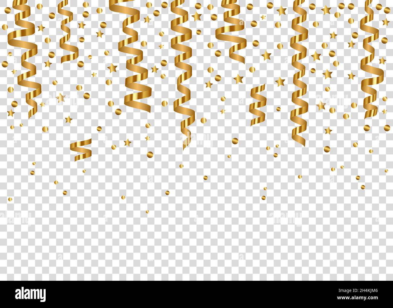Falling glowing golden confetti and realistic hanging serpentine. Gold ...