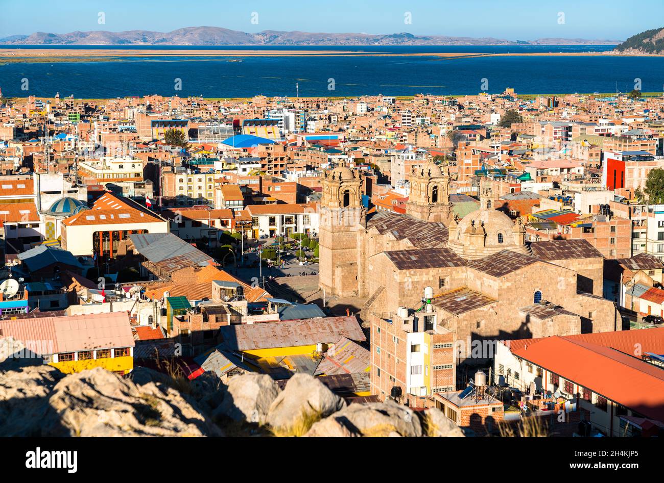 View of Puno Cathedral in Peru Stock Photo - Alamy
