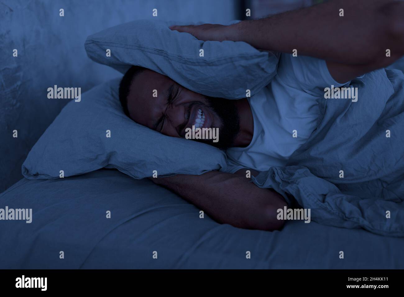 Stress, Insomnia, Anger Cocnept. Portrait of angry young African ...