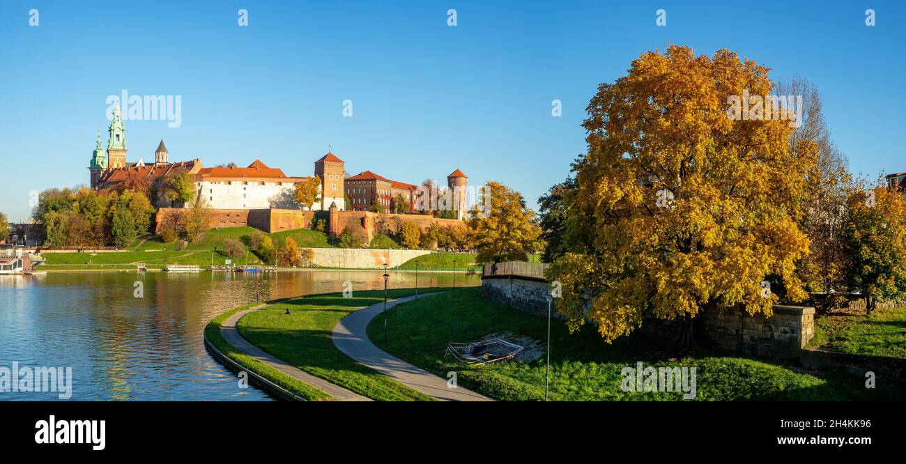 Krakow, Poland. Panorama with Royal Wawel castle and cathedral, Vistula ...