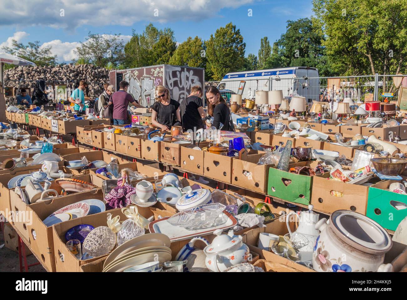 BERLIN, GERMANY - AUGUST 6, 2017: People visit a flea market in ...
