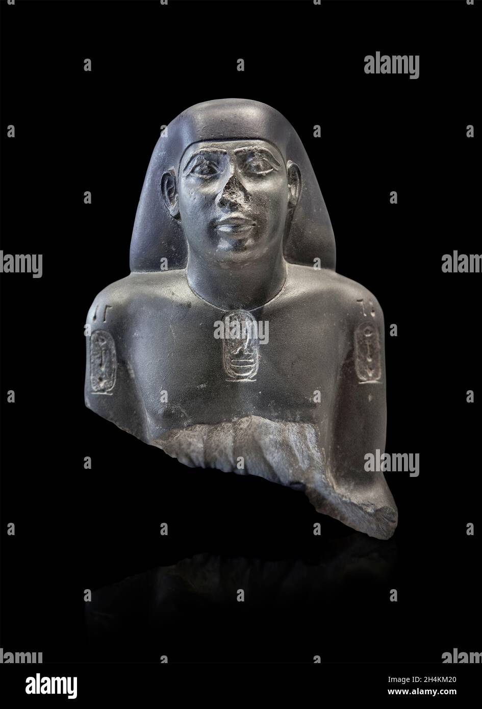 Egyptian statue fragment of a man, naophore , dedicated to Horus, 610 ...