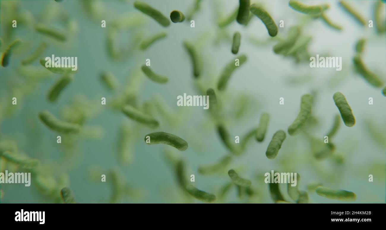 Green bacteria under microscope abstract background 3d-rendering Stock ...