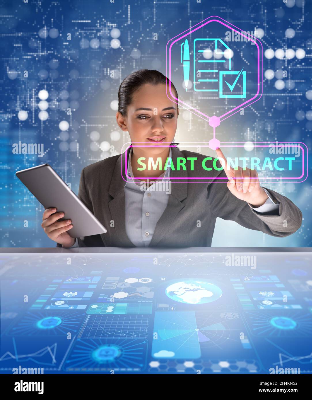 Smart contract as the illustration of blockchain concept Stock Photo ...