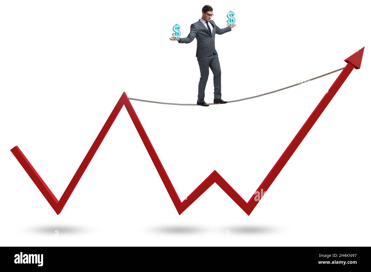 Businessman balancing on tightrope on the line chart Stock Photo - Alamy