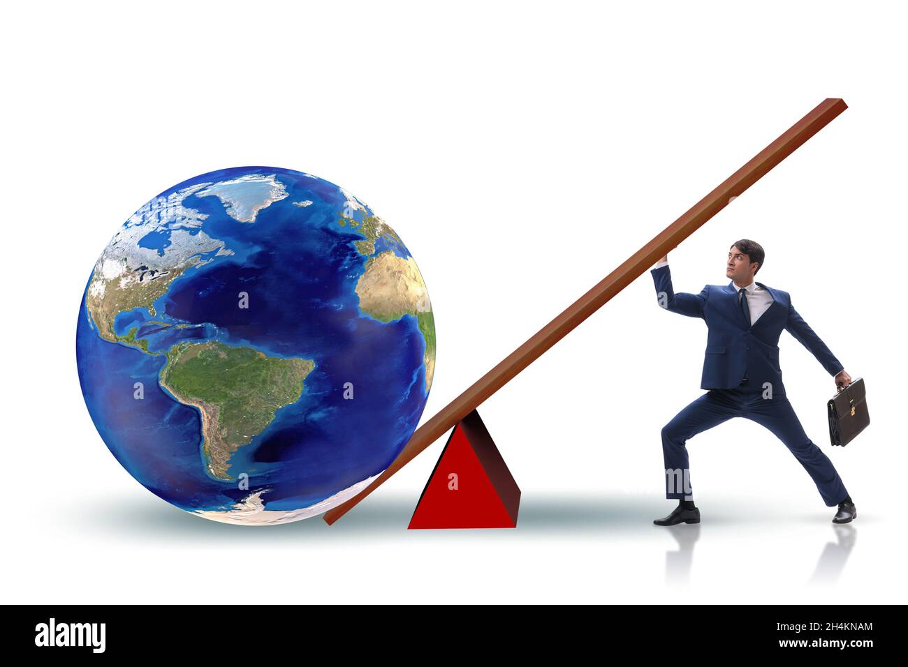 Businessman lifting the earth in the challenge concept Stock Photo - Alamy