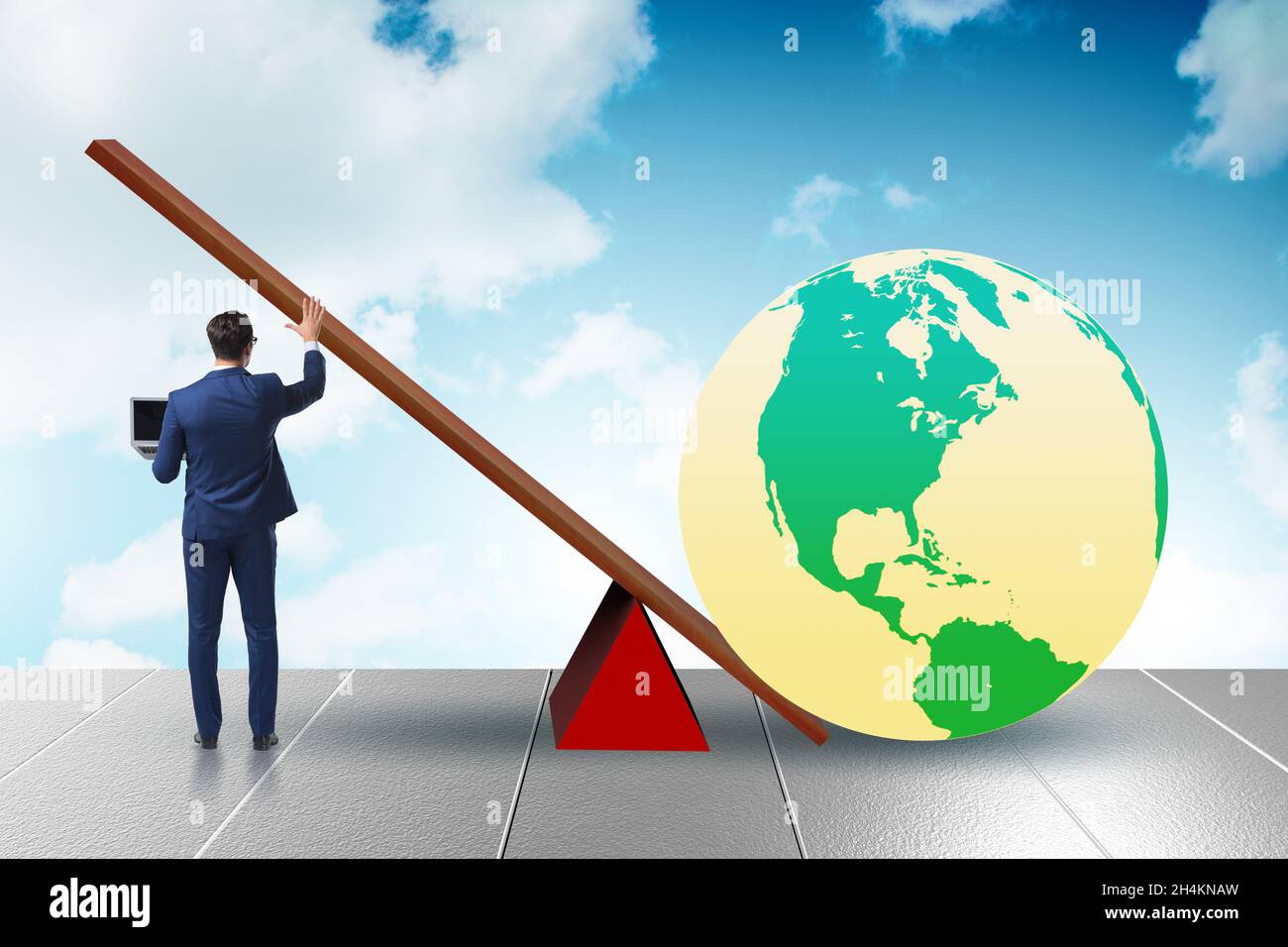Businessman lifting the earth in the challenge concept Stock Photo - Alamy