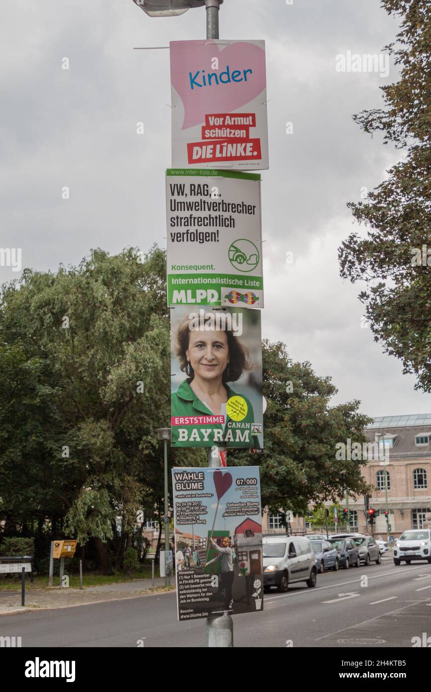 BERLIN, GERMANY - SEPTEMBER 1, 2017: Election posters of various ...