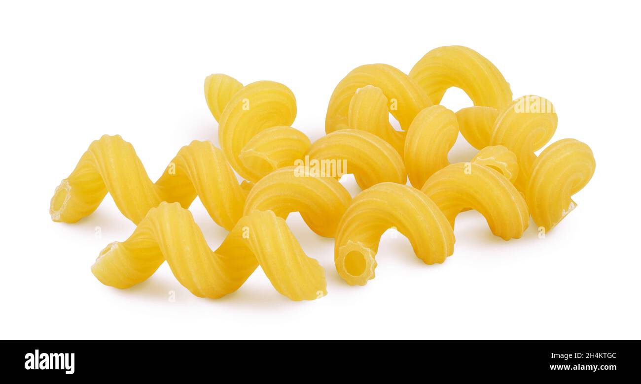 raw pasta cavatappi isolated on white background with clipping path and ...