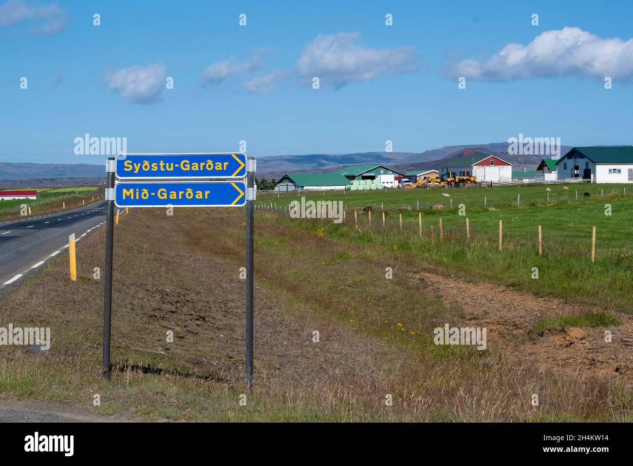Landscape of entrance sign to Eldborg crater extinct volcano near ...