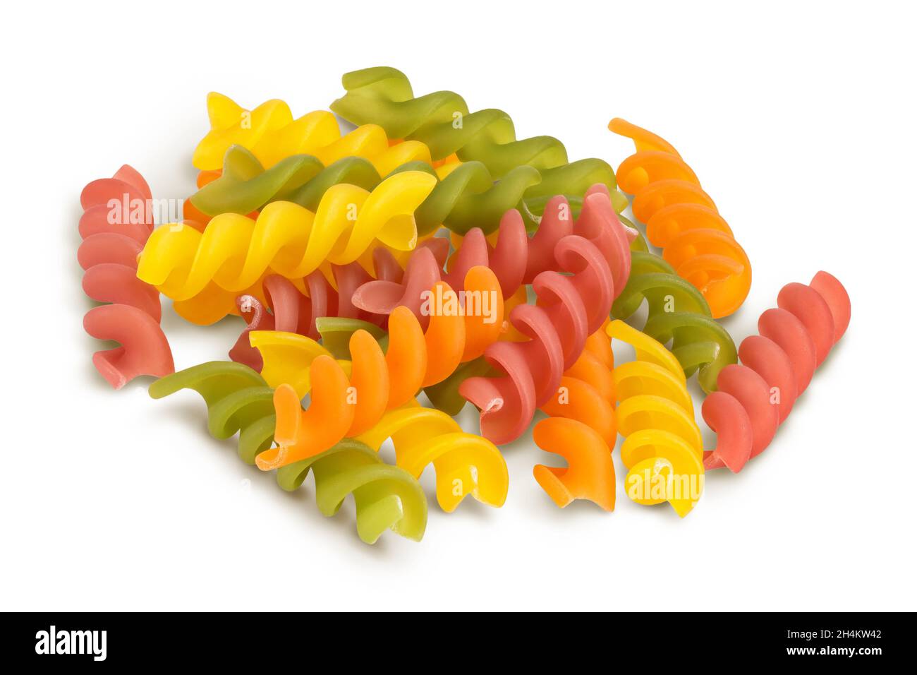raw Fusilli colored pasta, isolated on white background with clipping ...