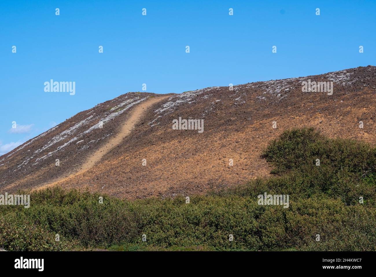 Landscape of path to Eldborg crater extinct volcano Borgarnes South ...
