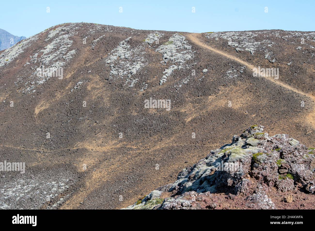 Landscape of path to Eldborg crater extinct volcano near Borgarnes ...