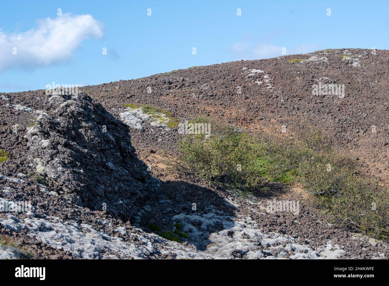 Landscape of interior Eldborg crater extinct volcano near Borgarnes ...