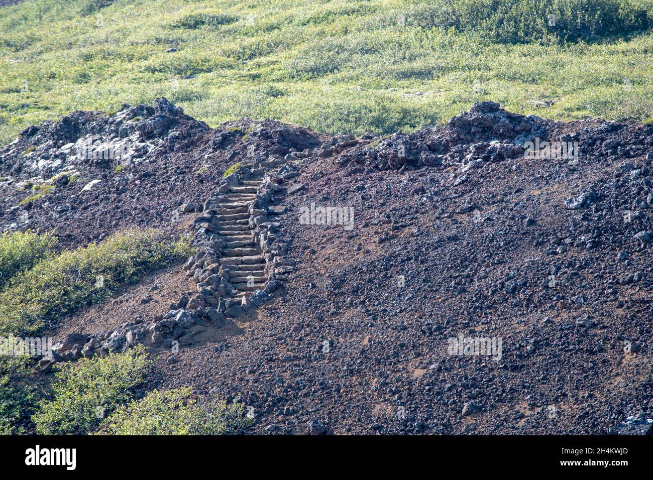 Landscape of path leading to Eldborg crater extinct volcano near ...