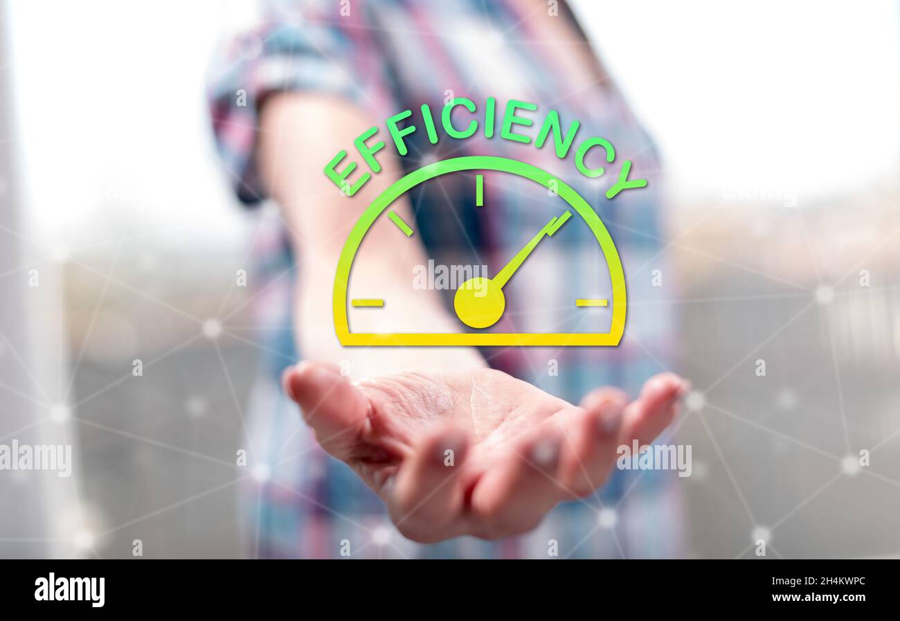 Efficiency concept above the hand of a woman in background Stock Photo ...