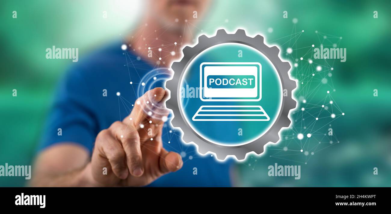 Man touching a podcast concept on a touch screen with his finger Stock ...