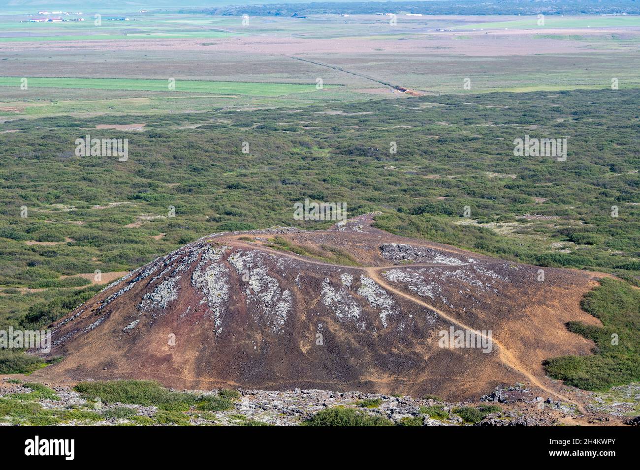 Landscape path to Eldborg crater extinct volcano near Borgarnes South ...
