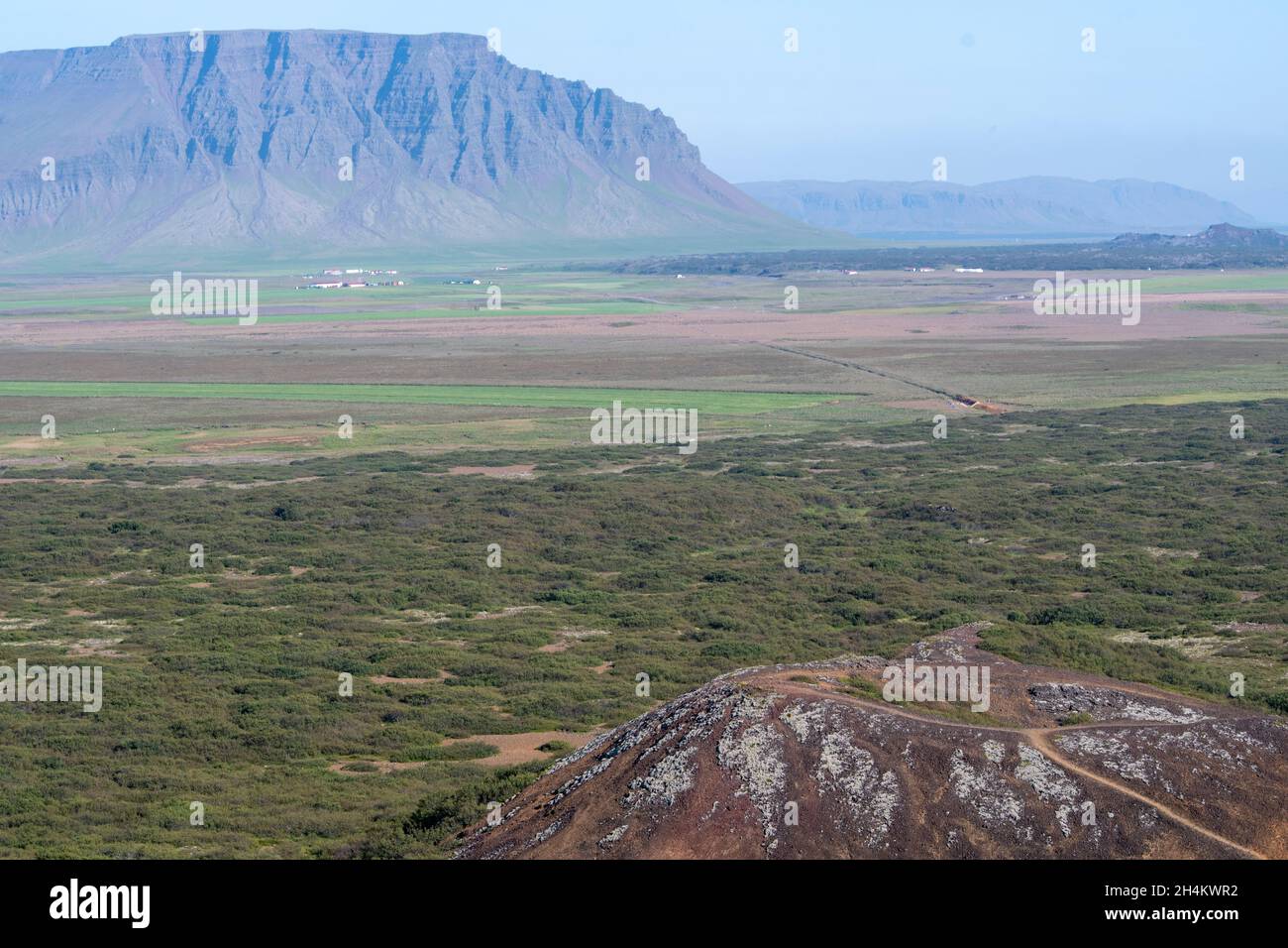 Landscape of path to Eldborg crater extinct volcano Borgarnes South ...
