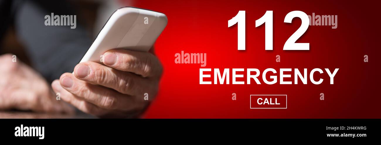 Hand holding mobil phone with emergency concept on background Stock ...