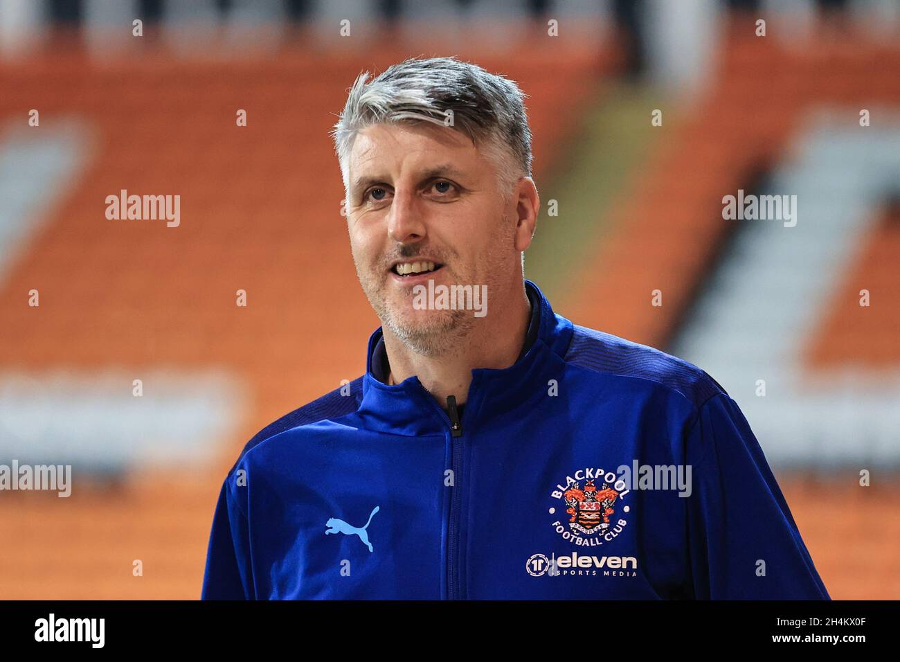 Mike Garrity coach of Blackpool arrives at Bloomfield Road Stock Photo ...