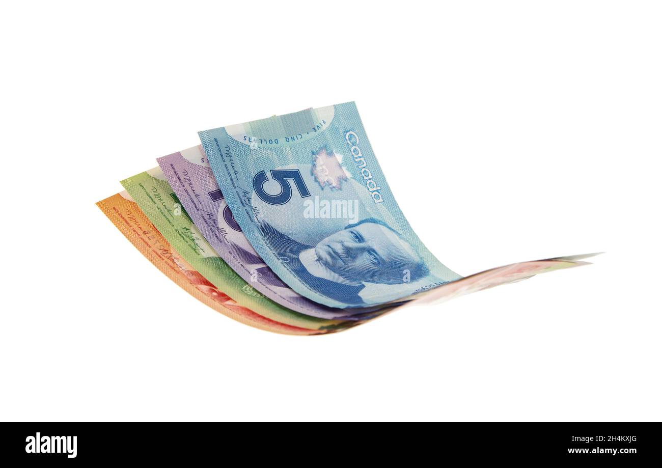 Vancouver, Canada: March 23, 2019: Canadian dollar bills presented as ...