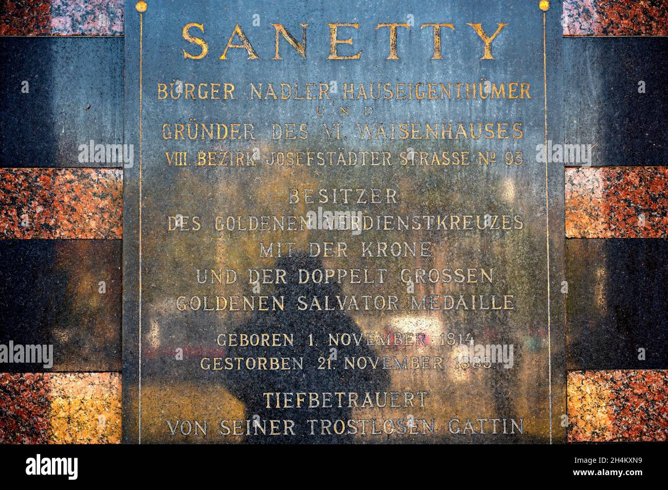 inscription on a historic gravestone at the Viennese Central cemetery ...