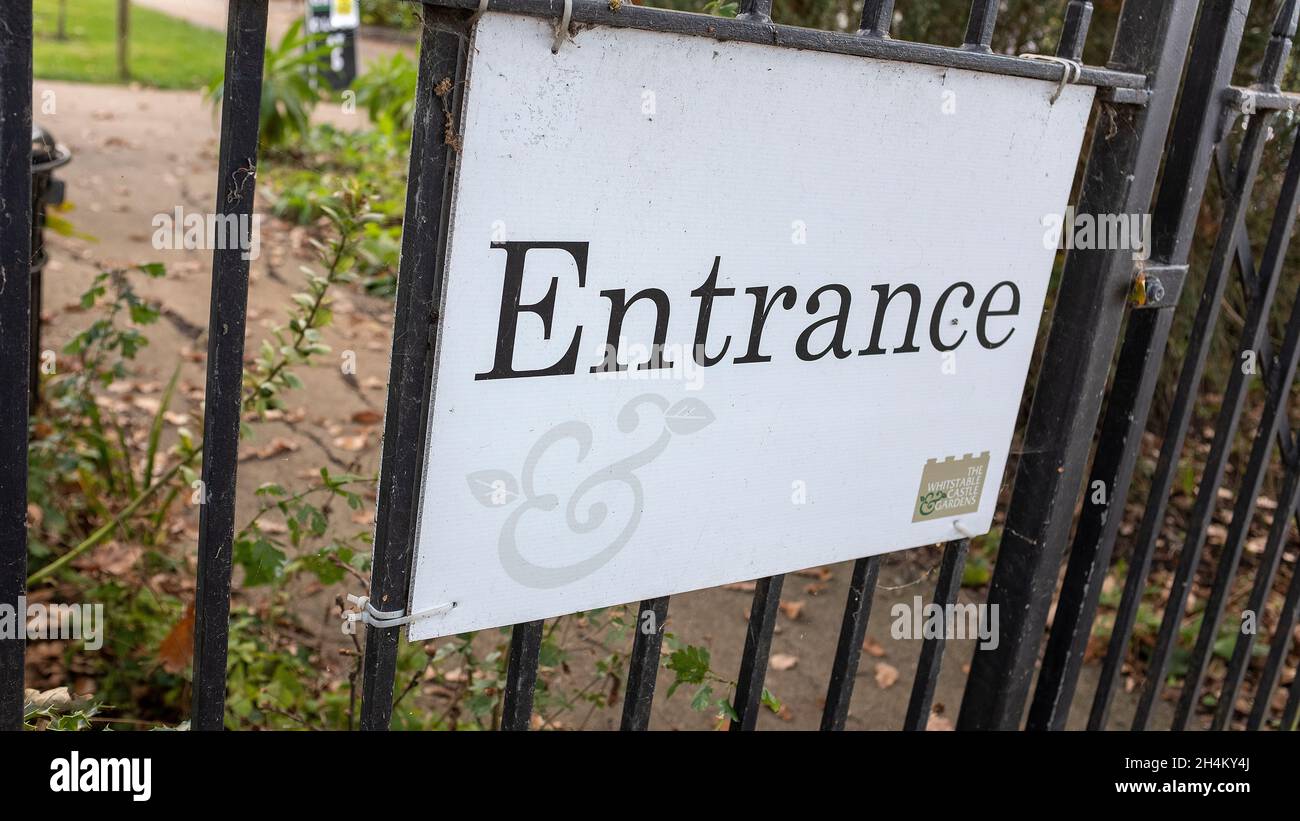 Signs on a gate, Tankerton Castle, Whitstable, Kent Stock Photo - Alamy