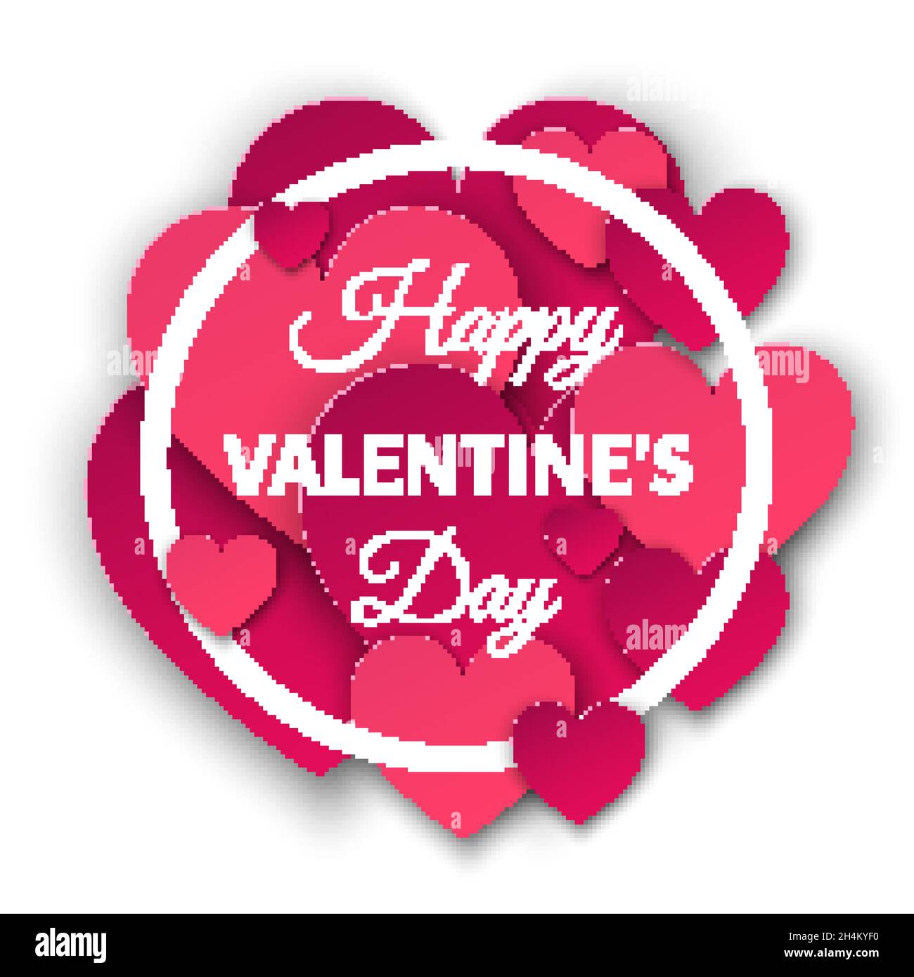 Happy Valentines day background with pink cut paper hearts and round ...