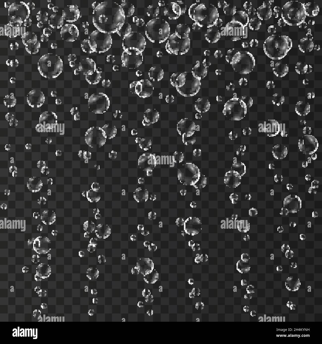 Effervescent drink. Fizzing air bubbles on transparent background. Fizzy sparkles in water, sea ...