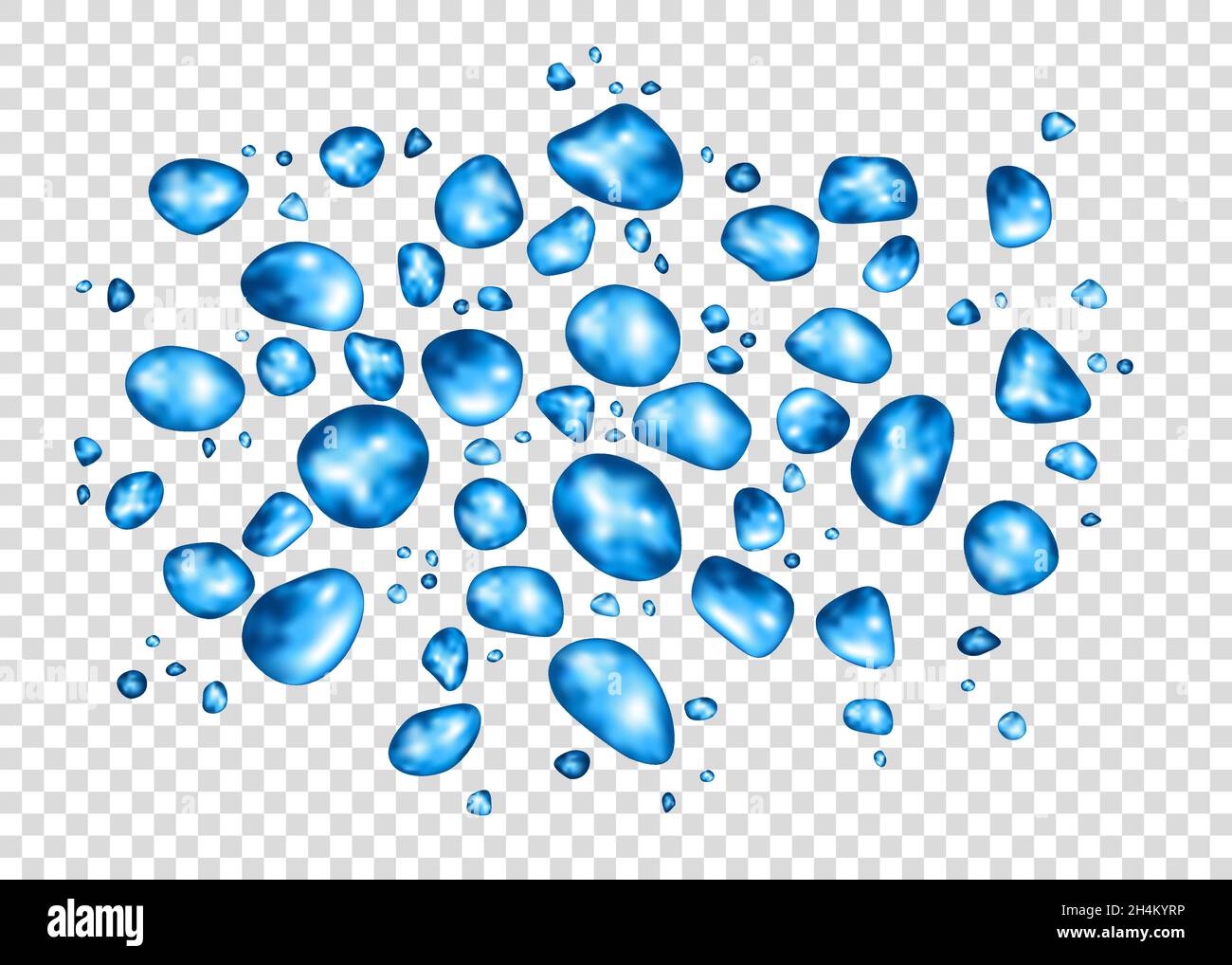 Water blue droplets isolated on transparent background. Different forms ...