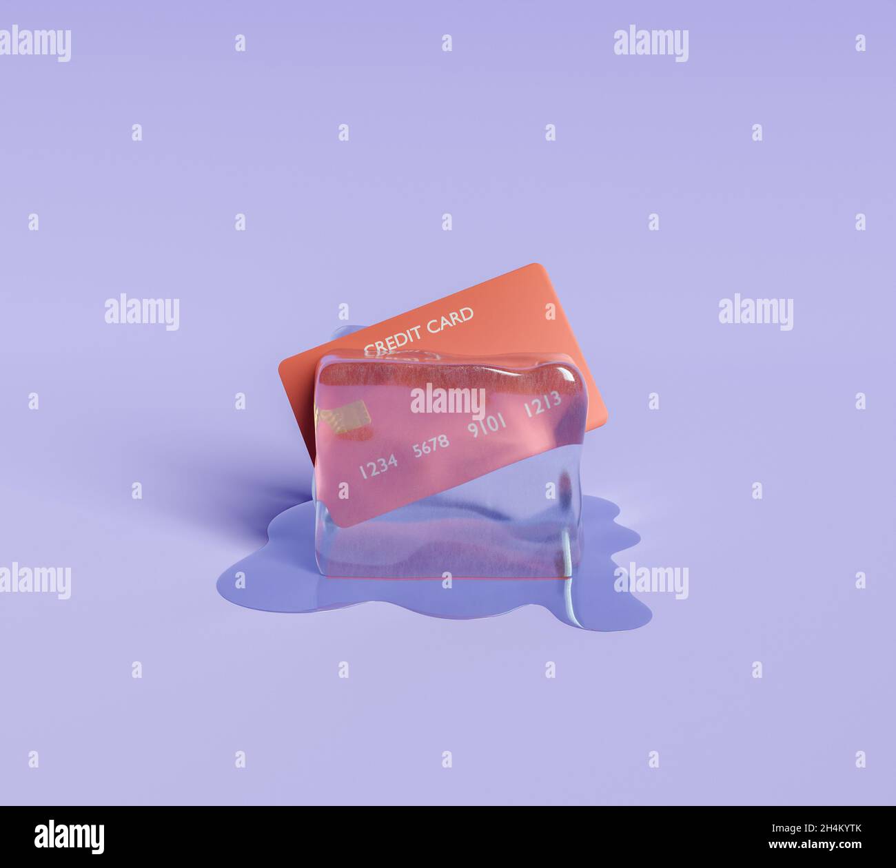 credit card trapped inside an ice cube melting. 3d rendering Stock ...