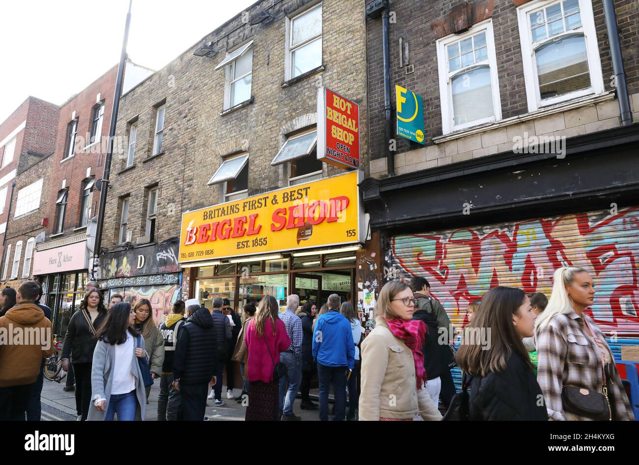 The famous and ever popular Beigel Shop on Brick Lane, in east London ...