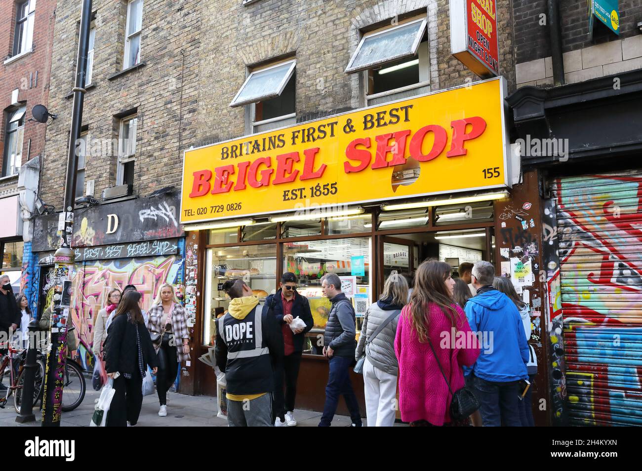 The famous and ever popular Beigel Shop on Brick Lane, in east London ...
