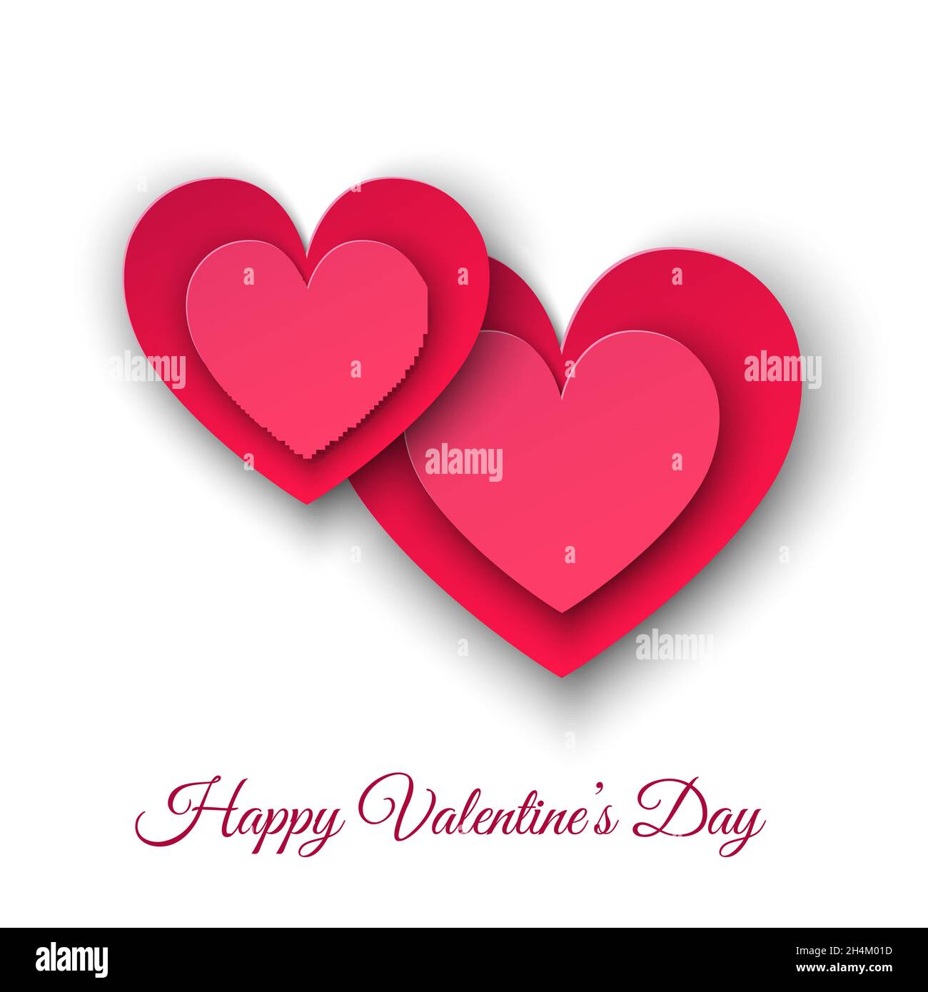 Pink paper hearts on white background. Love. Weeding design elements in ...