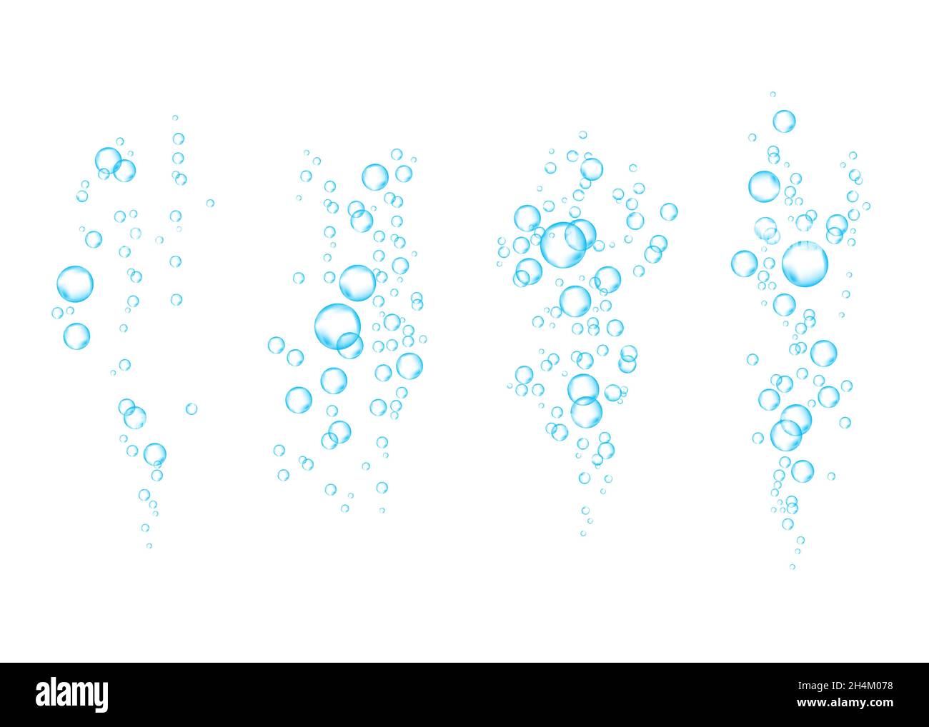 Blue underwater fizzing air bubbles stream on white background. Fizzy ...