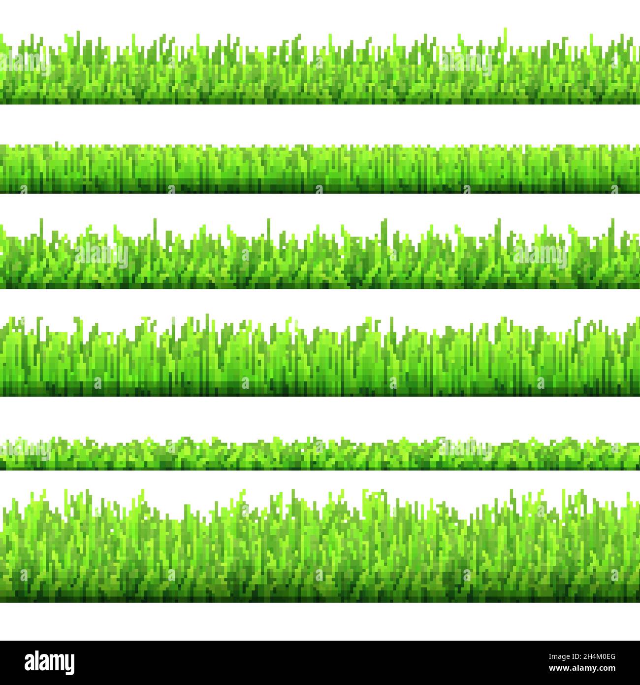 Spring green grass borders set isolated on white background. Horizontal ...