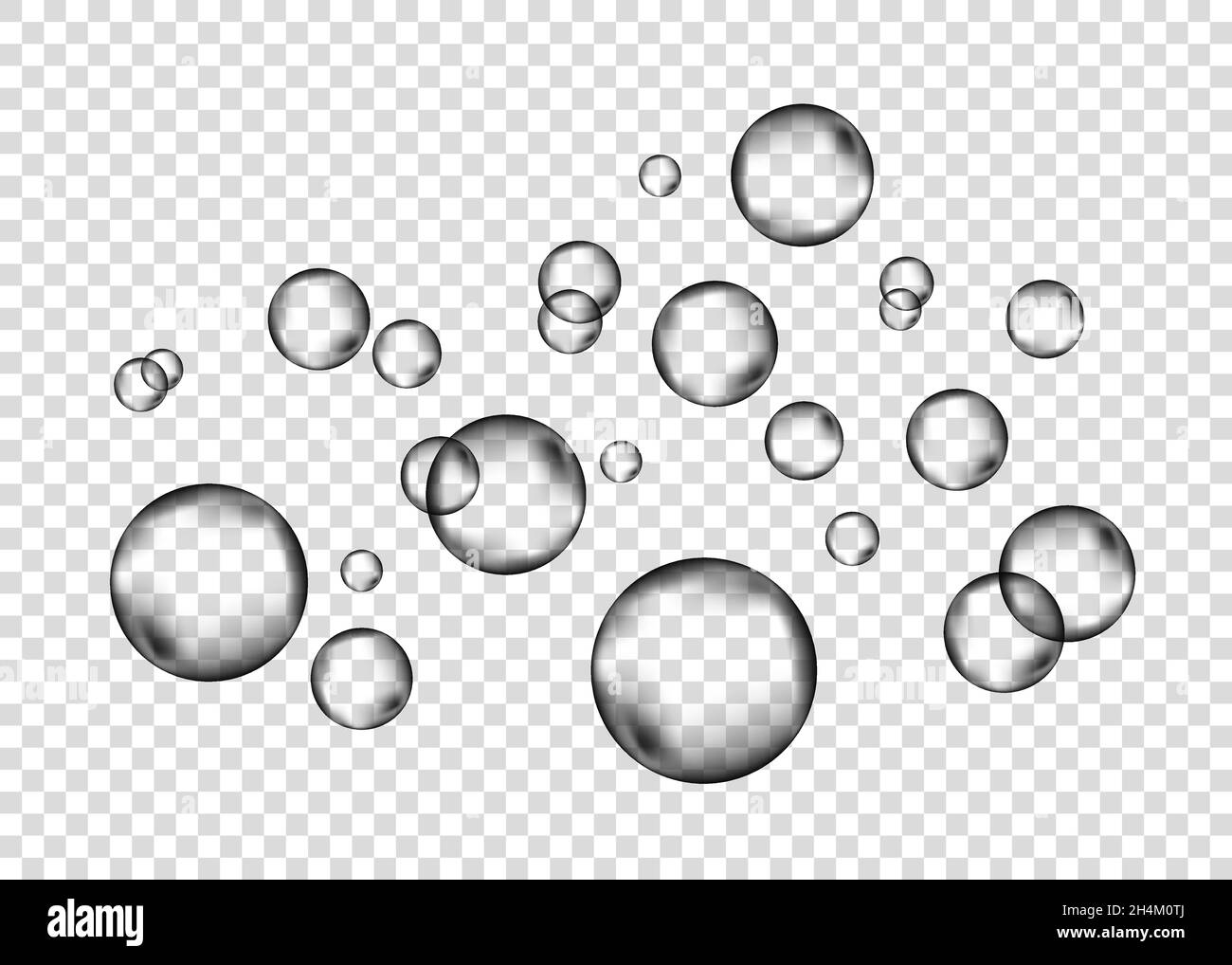 Underwater fizzing air bubbles on transparent background. Effervescent drink. Fizzy sparkles in ...