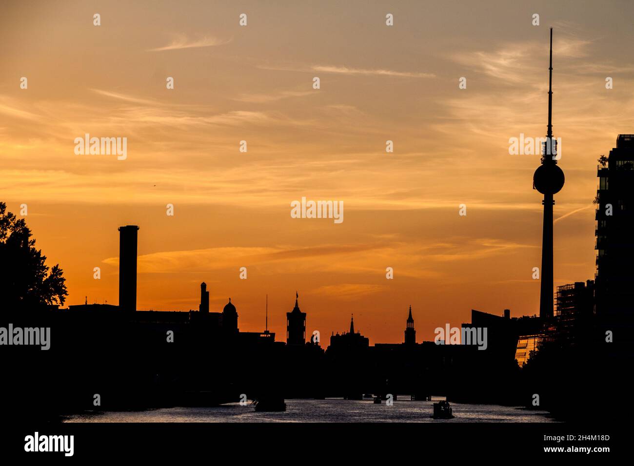 Skyline of Berlin during sunset, Germany Stock Photo - Alamy
