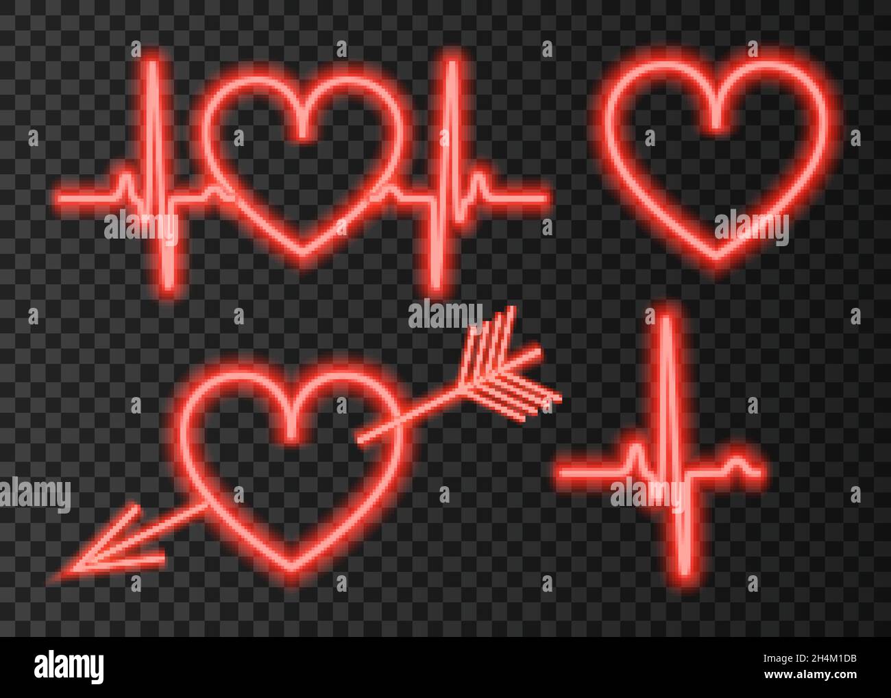 Neon red heart with an arrow. Сardiogram. Love. Light effect for Happy ...