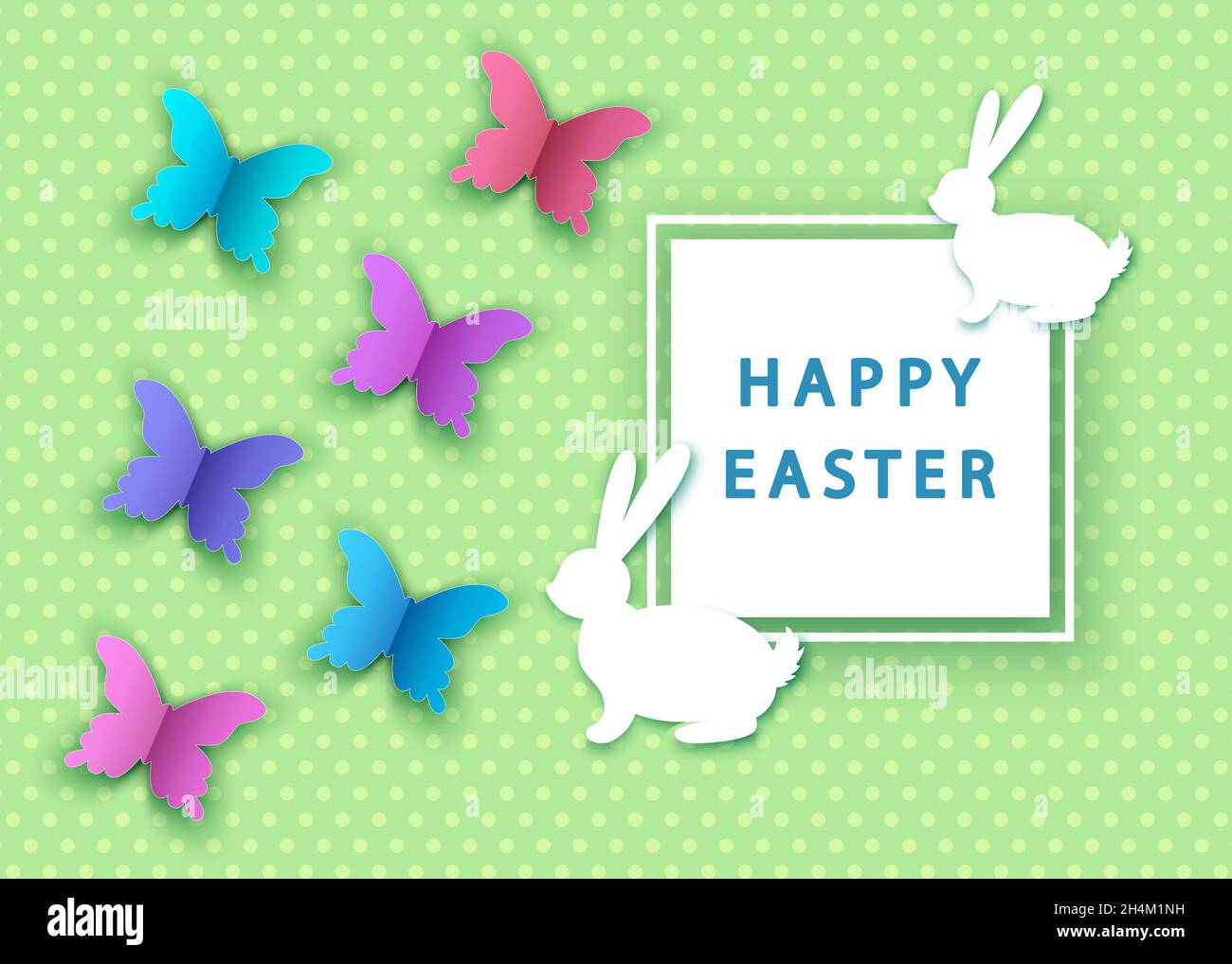 Happy easter background with cut from paper colorful butterfly and ...