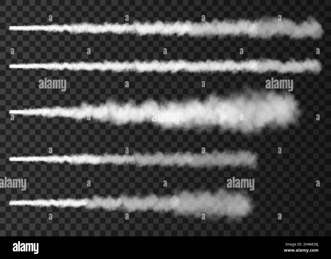 White smoke. Plane track isolated on transparent background. Realistic ...