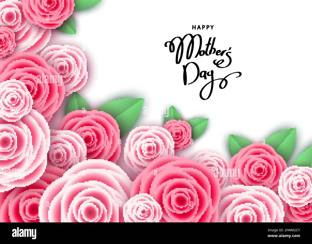 Happy mother's day banner template with roses, lettering. Pink flowers ...